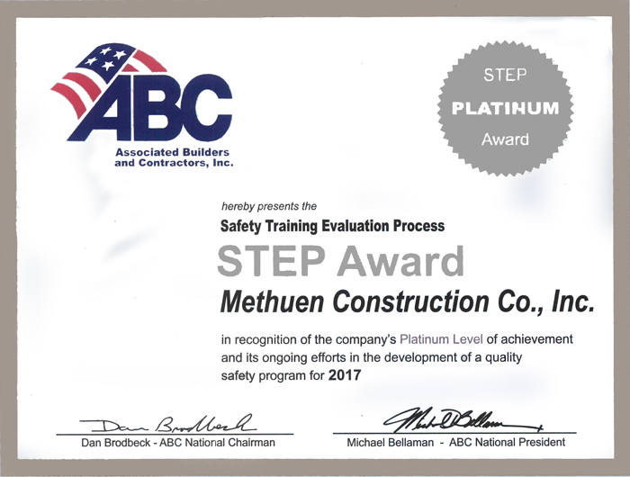MC Receives 2017 Platinum STEP Award | Methuen Construction